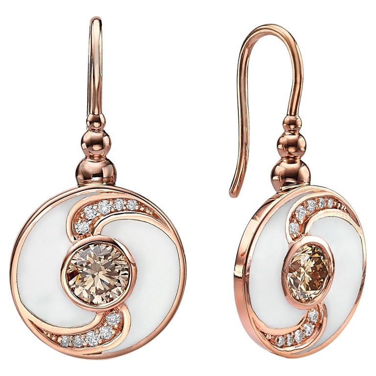 Venice Collection: Round Shaped White Enamel Diamond Earrings in 18k ...