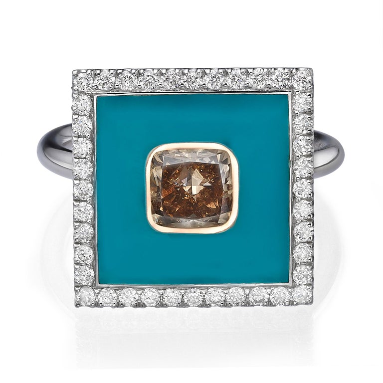 Venice Collection: Square-Shaped 18k White Gold Diamond Ring with Blue ...