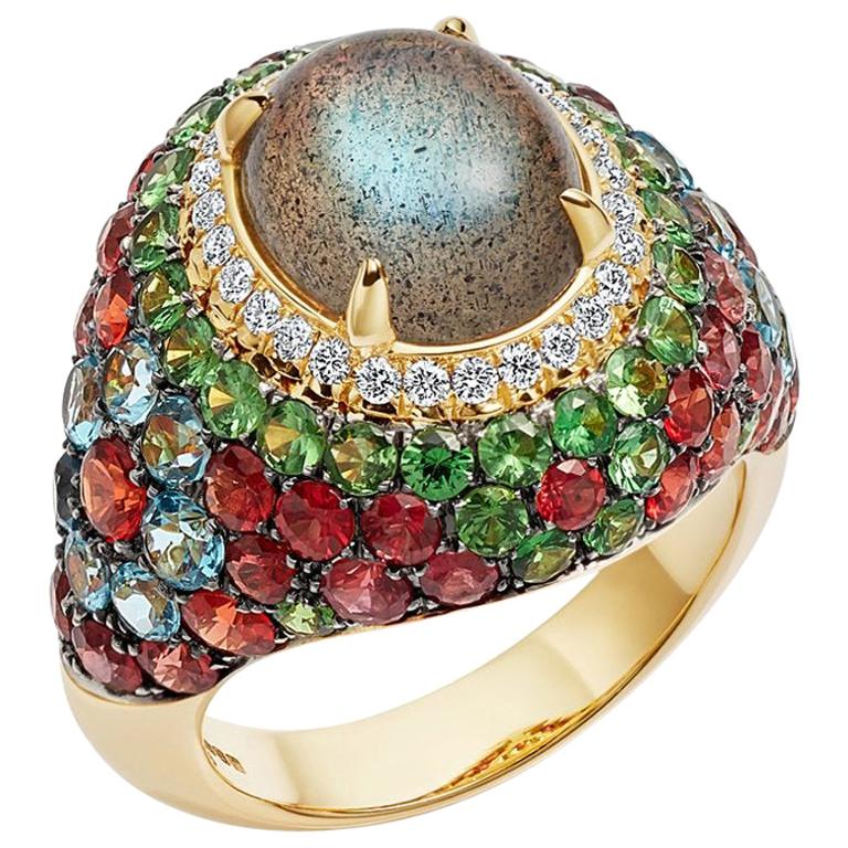 Venice Columbina 18 Karat Yellow Gold Labradorite and Diamonds Cocktail ...
