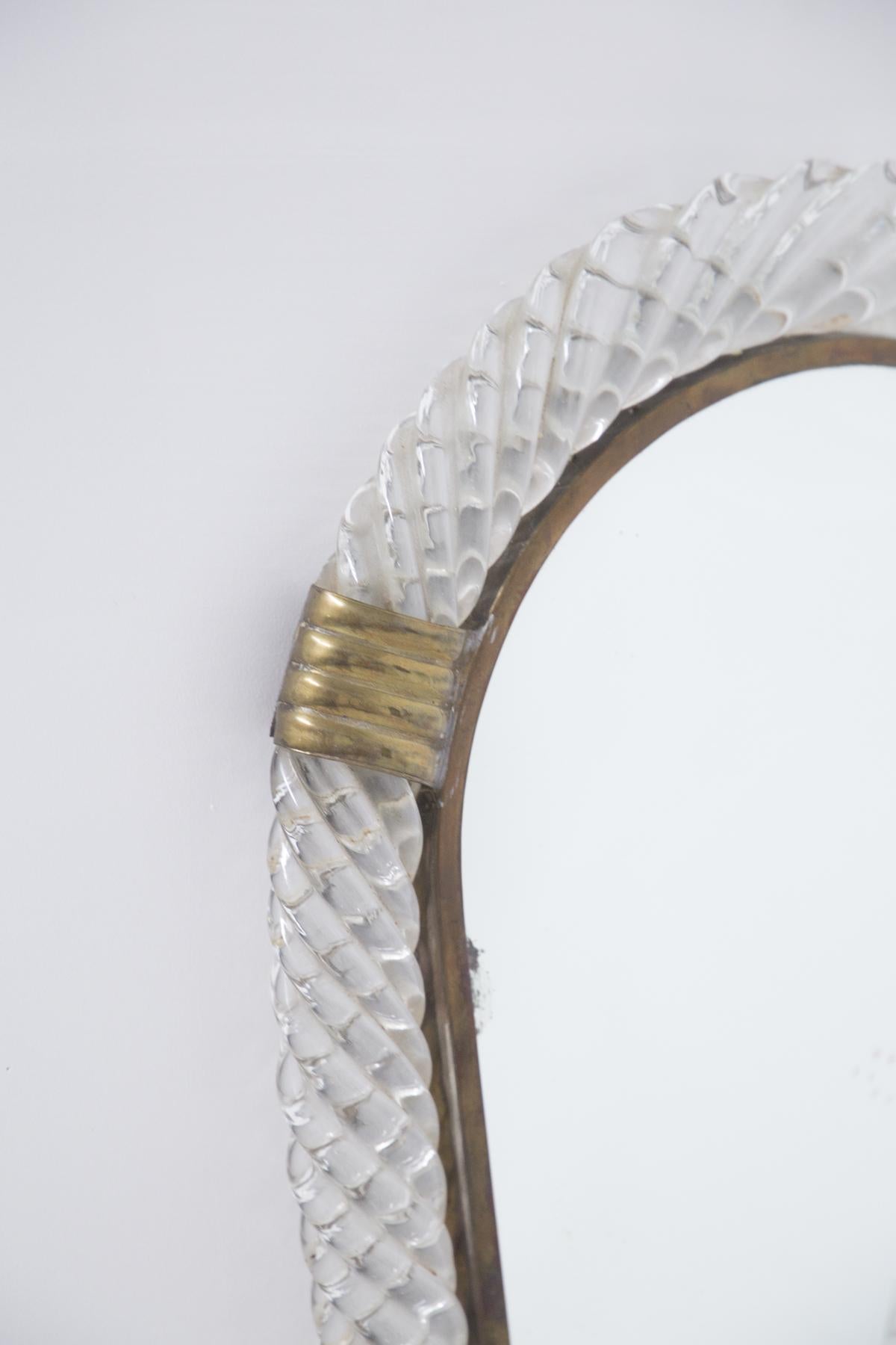 Venini Italian Vintage Woven Glass Mirror with Lights at 1stDibs