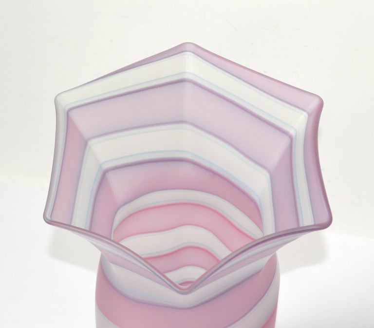 Venini Italy Blown Murano Art Glass Floor Vase Pink Swirls Mid-Century ...