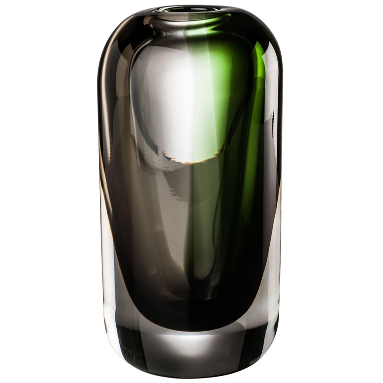 Venini Milano Cylinder Glass Vase in Green and Gray For Sale at 1stDibs