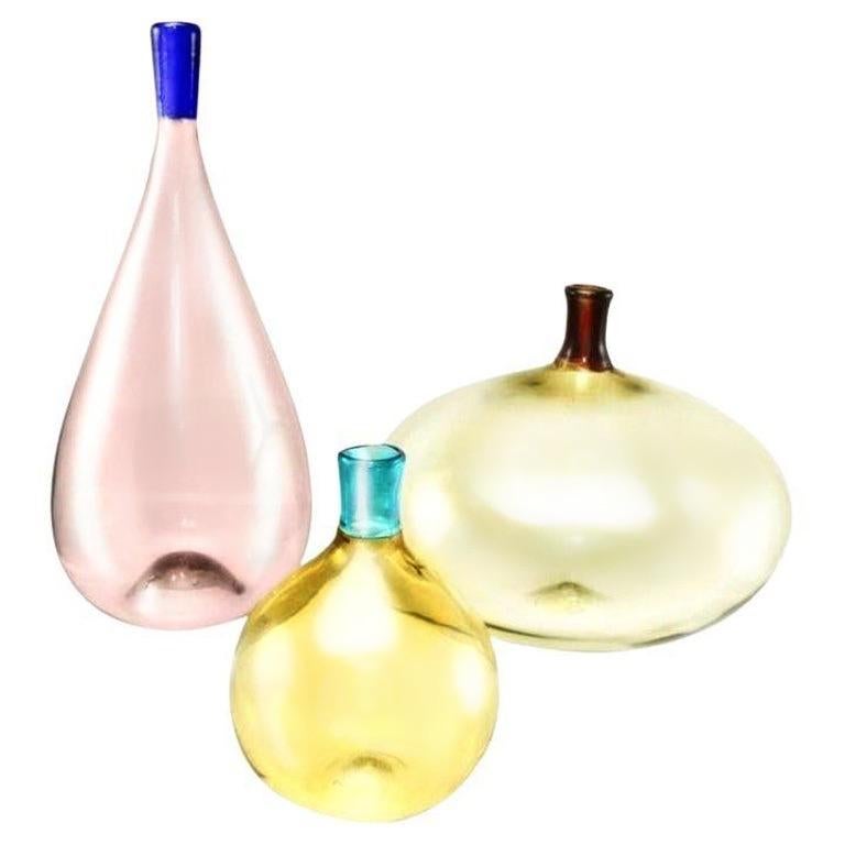 Venini Murano Glass Bottles, Incalmo Two-Toned Neck Vases, Set of Three ...