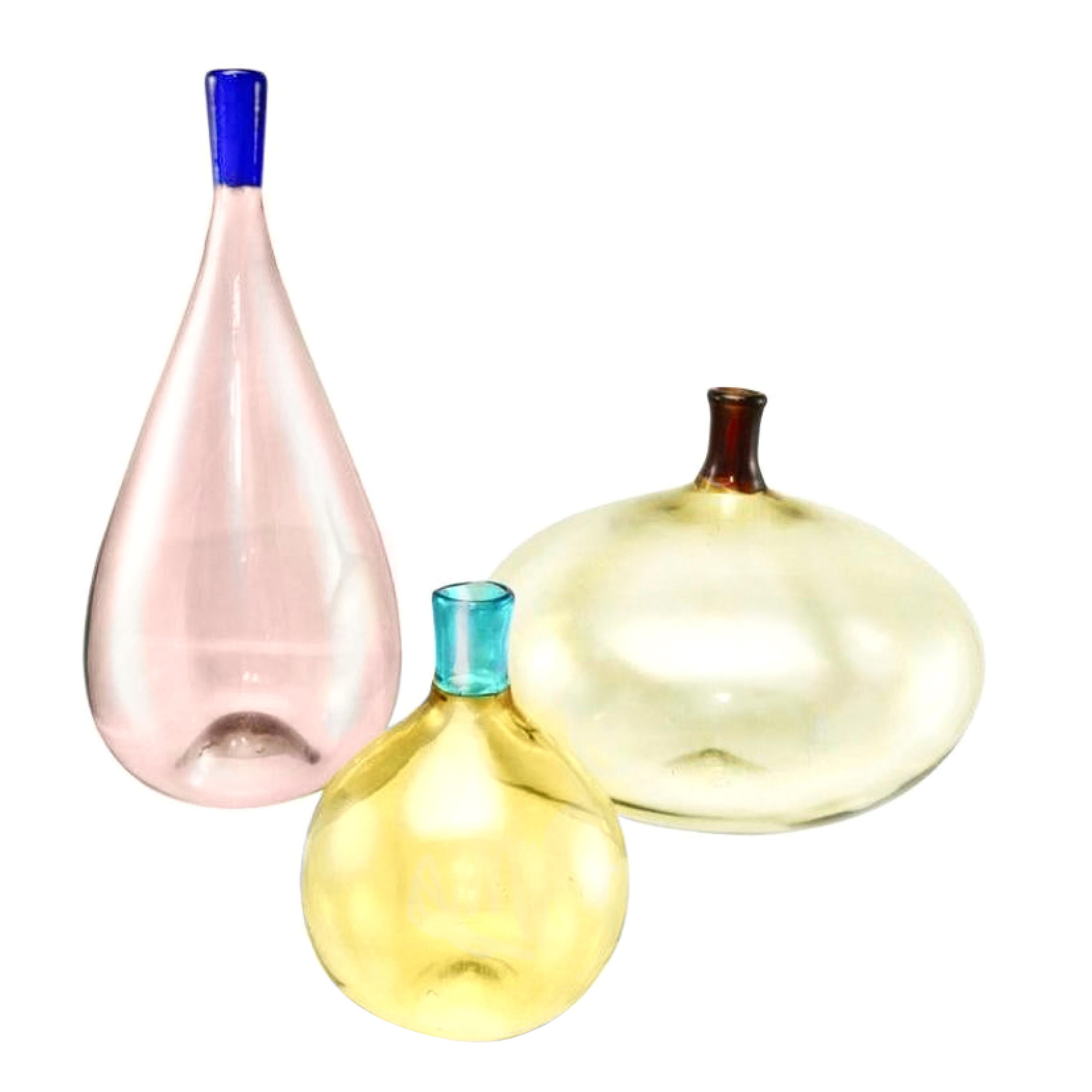 Venini Murano Glass Bottles, Incalmo Two-Toned Neck Vases, Set of Three ...