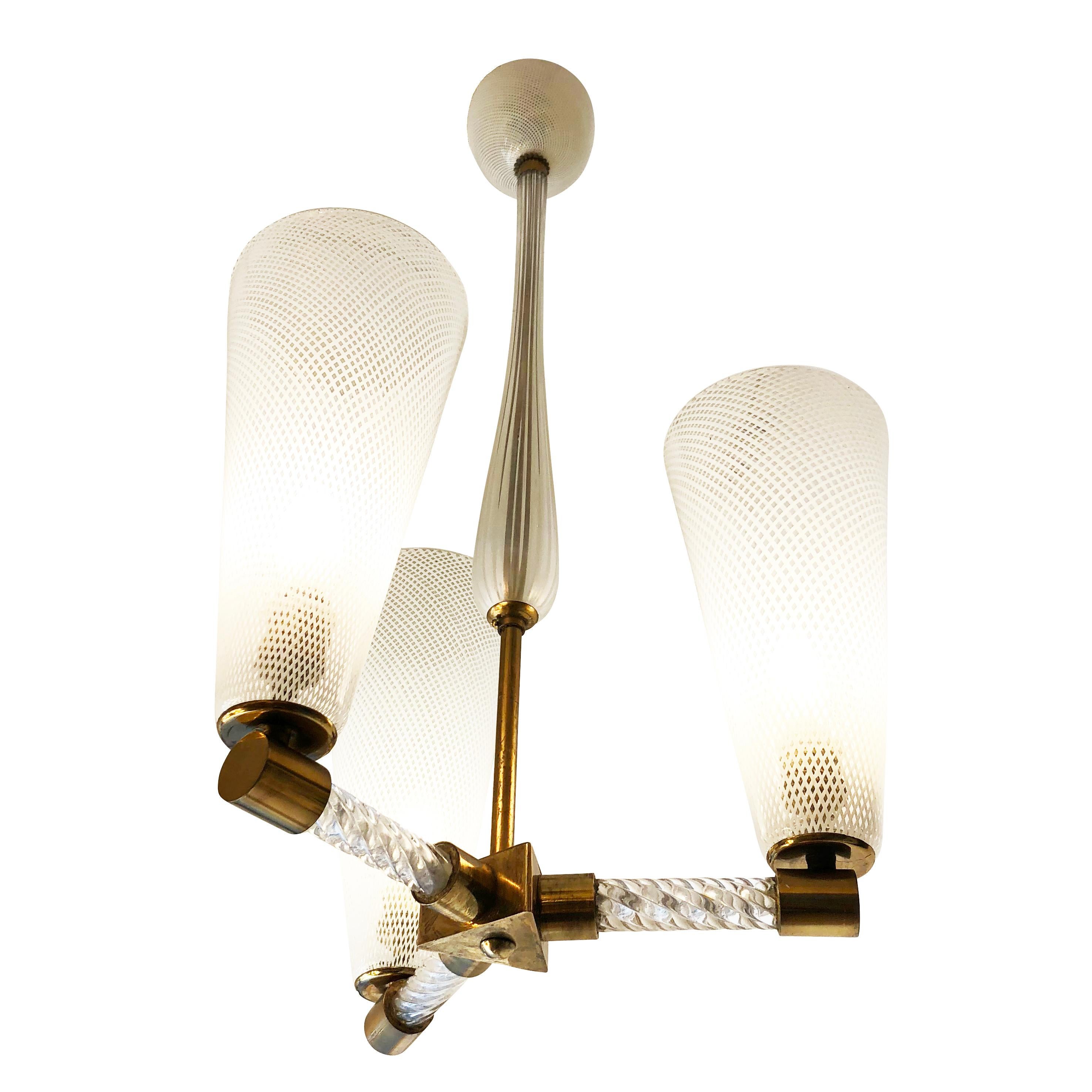 Venini "Reticello" Murano Glass Pendant, Italy, 1940s at 1stDibs