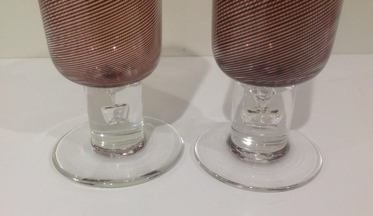 Venini Tapio Wirkkala Murano Signed Pair of Mezza Filligrana Art Glass ...