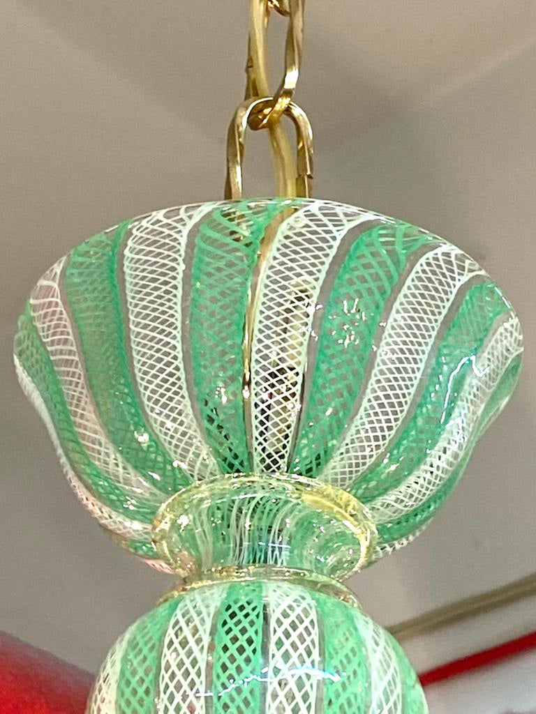 Venini Venetian 1950s Clear, Green and White Reticello 6 Arm Chandelier ...