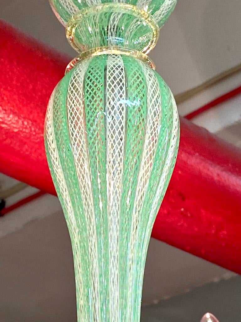 Venini Venetian 1950s Clear, Green and White Reticello 6 Arm Chandelier ...