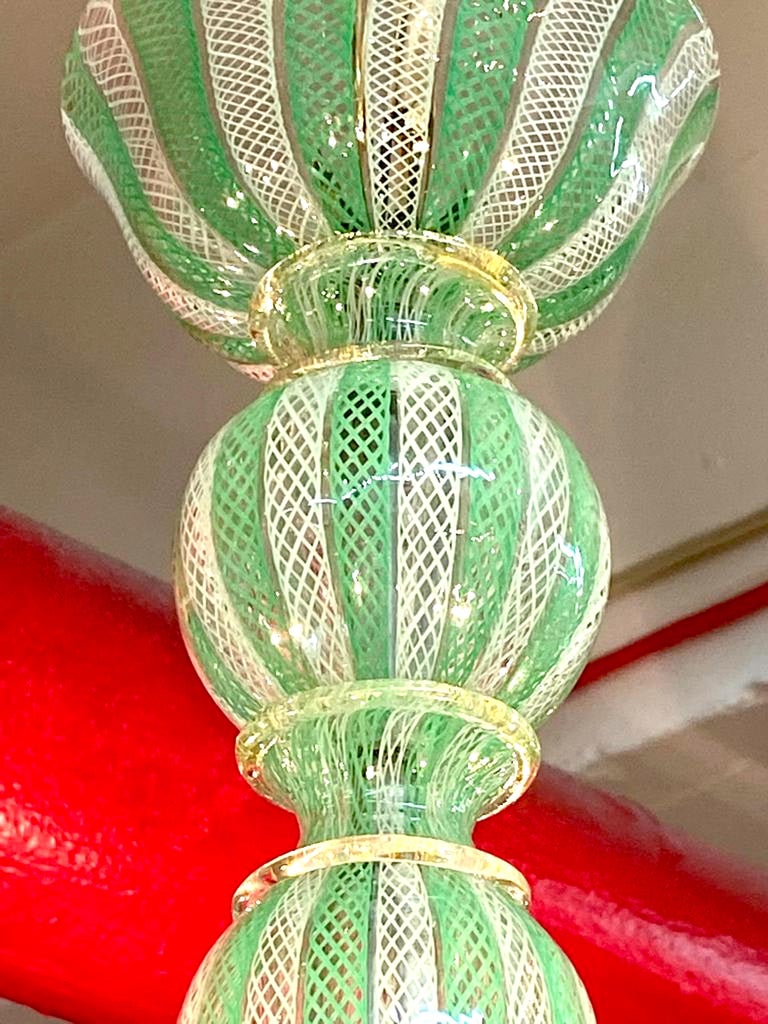 Venini Venetian 1950s Clear, Green and White Reticello 6 Arm Chandelier ...