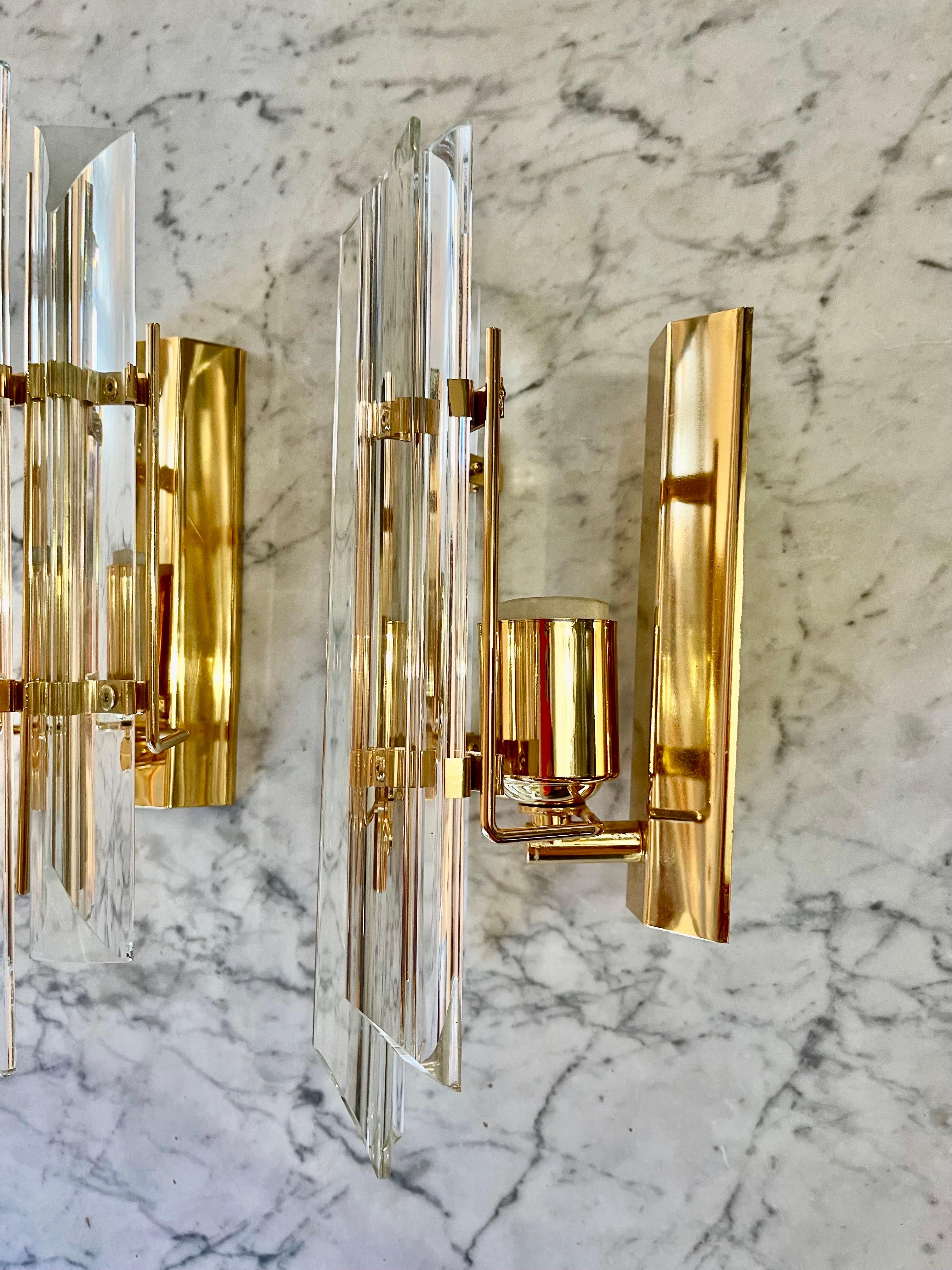 Venini Wall Lighting Pair Glass with Gilt Gold Structure, Italy, 1970 ...