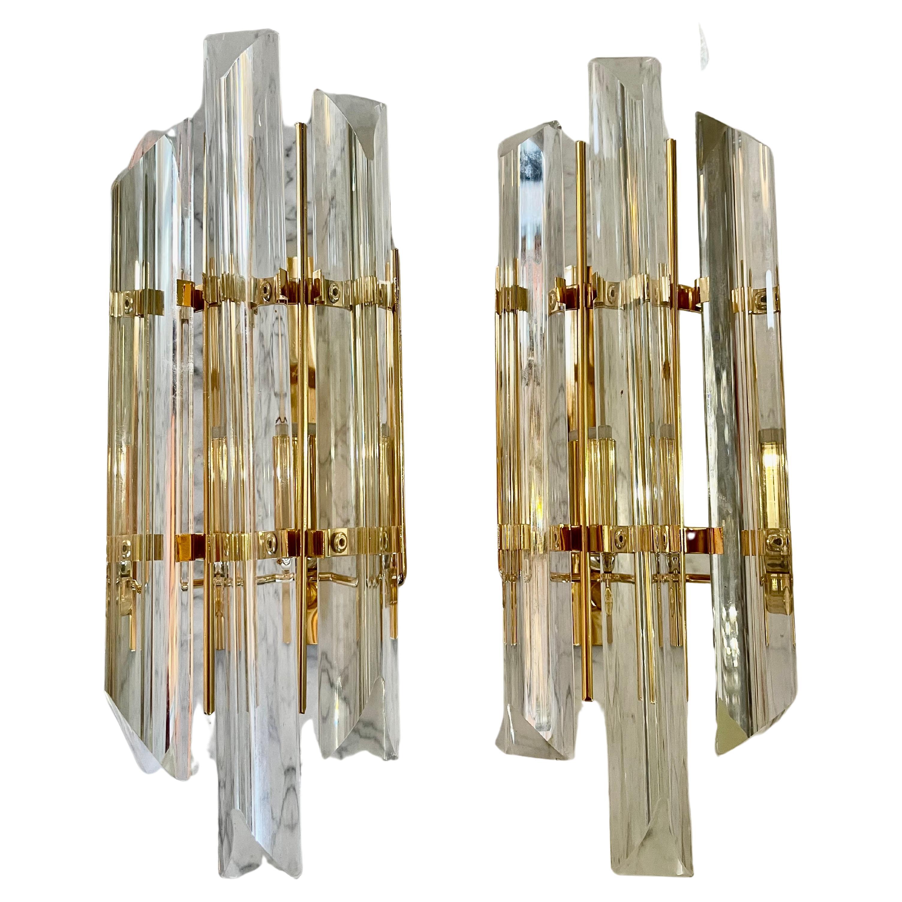 Venini Wall Lighting Pair Glass with Gilt Gold Structure, Italy, 1970 ...