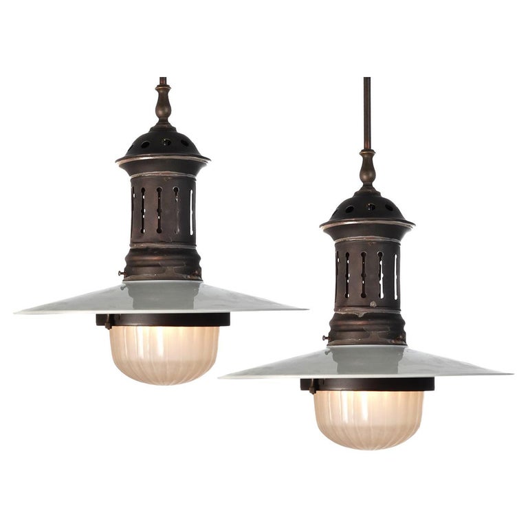 Vented Milk Glass Platform Lamp, Matching Pair at 1stDibs