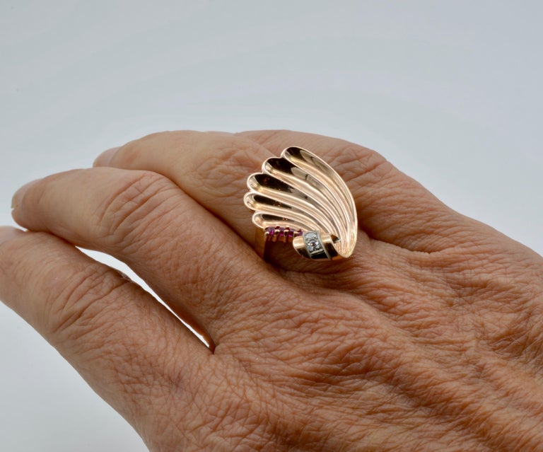 Rose Yellow Gold Shell Ring Rubies Diamonds Baroque Revival Venus For ...