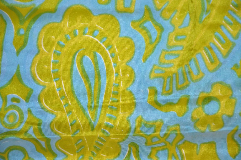Vera Turquoise and Lime 'Abstract Palsey" Print Silk Scarf For Sale at ...