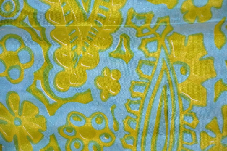 Vera Turquoise and Lime 'Abstract Palsey" Print Silk Scarf For Sale at ...