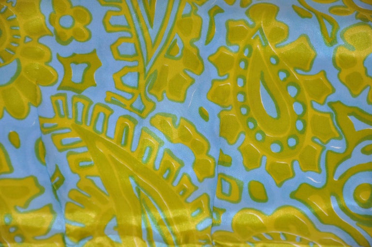 Vera Turquoise and Lime 'Abstract Palsey" Print Silk Scarf For Sale at ...