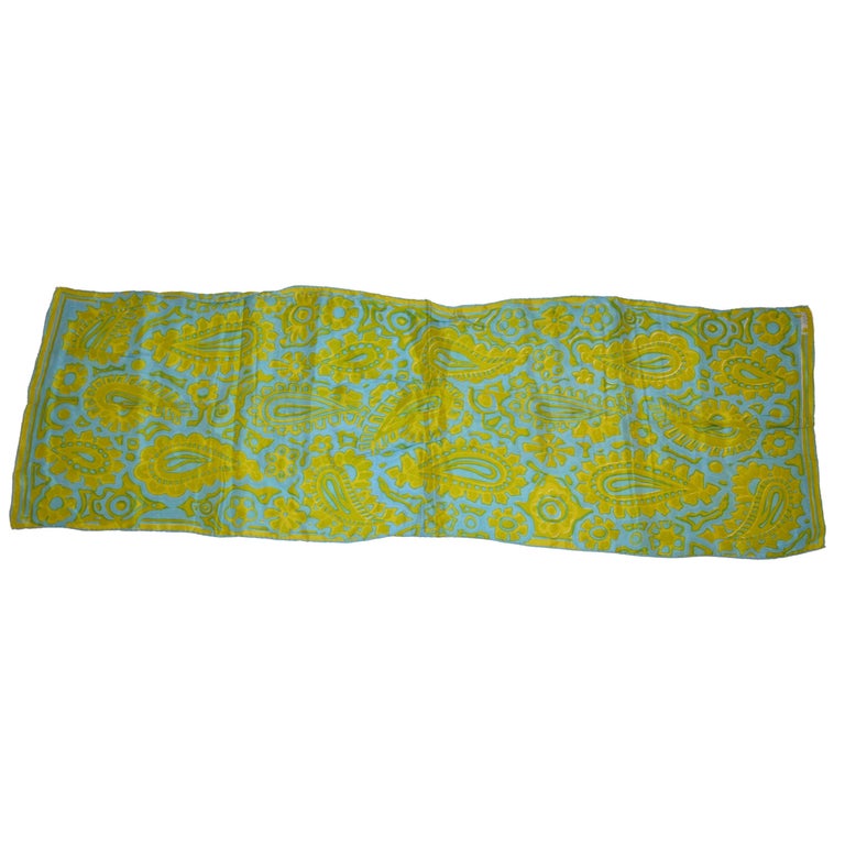 Vera Turquoise and Lime 'Abstract Palsey" Print Silk Scarf For Sale at ...