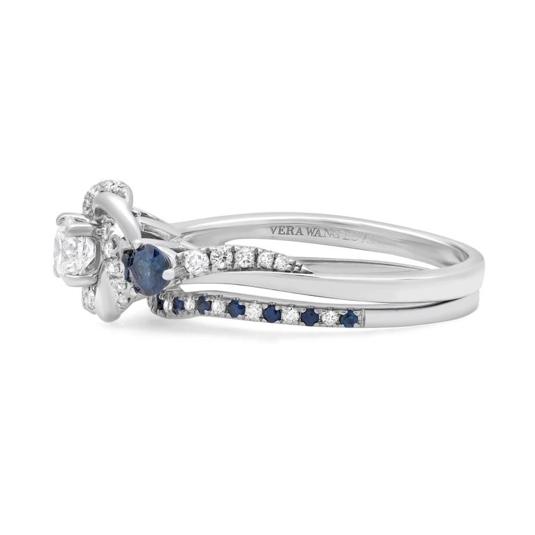 Vera Wang Love Blue Sapphire and Diamond Engagement Ring Set 14k White Gold For Sale at 1stDibs