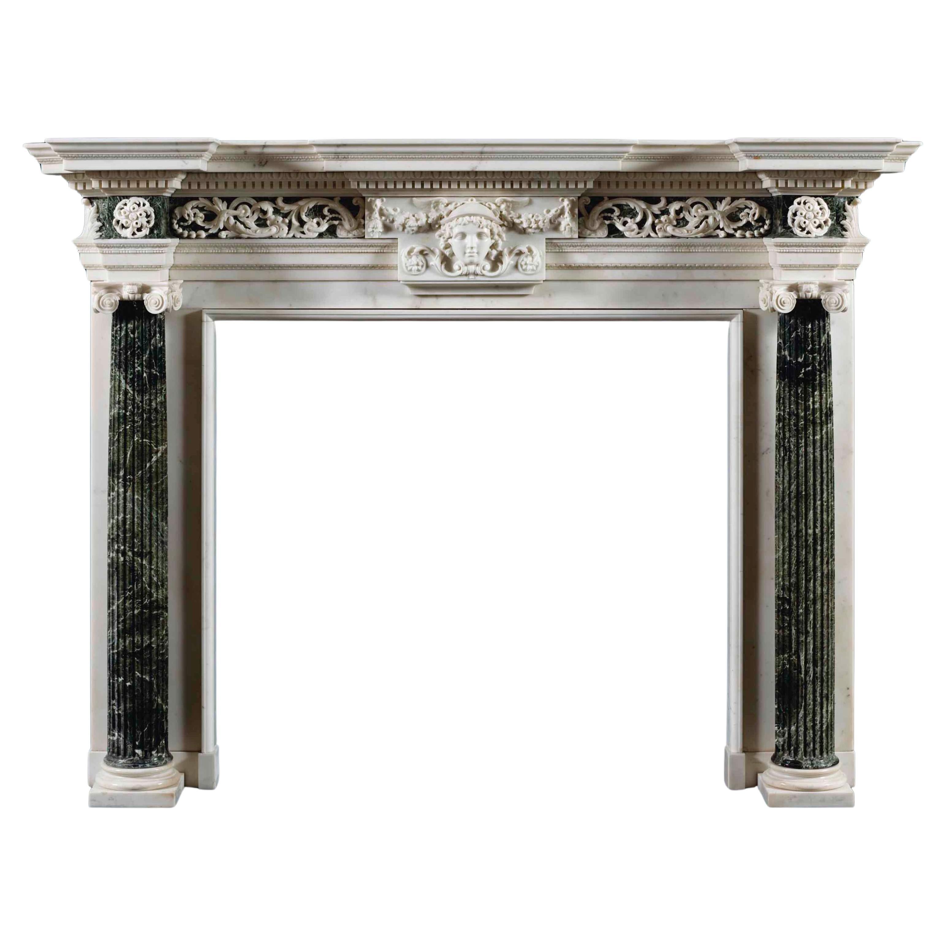 Verde Antico and Statuary Marble Fireplace For Sale at 1stDibs