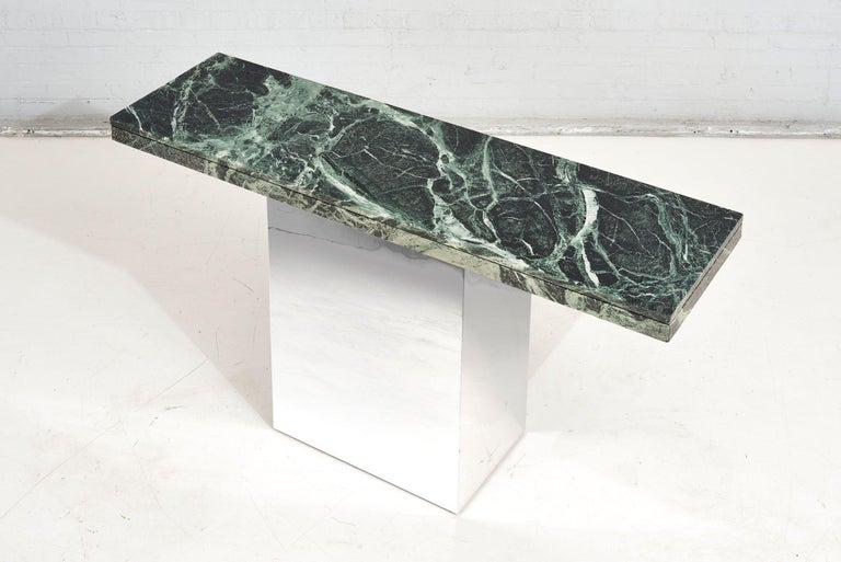 Verde Green Marble and Chrome Base Console, 1970 For Sale at 1stDibs