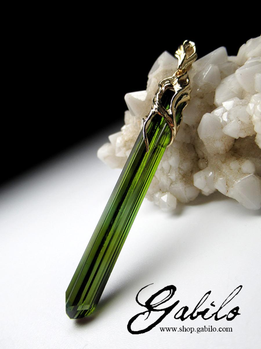 Verdelite Crystal Gold Pendant Green Tourmaline Natural Brazilian For ...