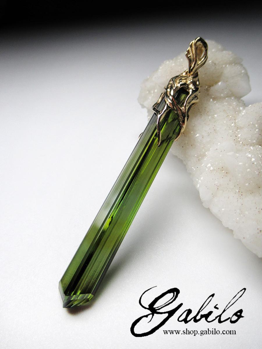 Verdelite Crystal Gold Pendant Green Tourmaline Natural Brazilian For ...