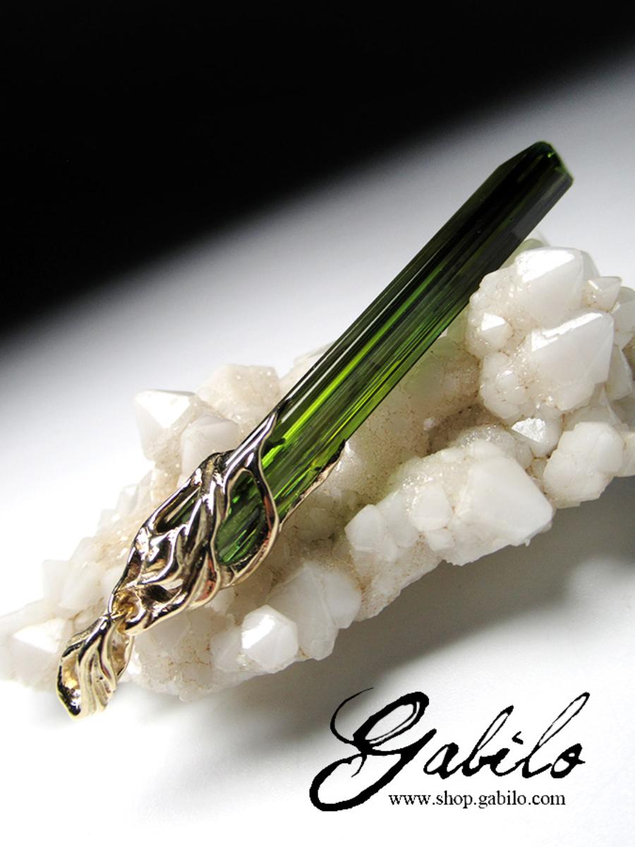 Verdelite Crystal Gold Pendant Green Tourmaline Natural Brazilian For ...