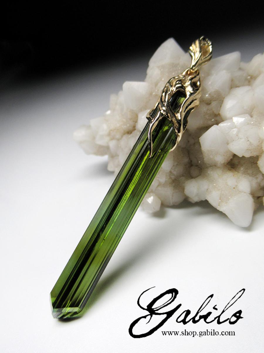 Verdelite Crystal Gold Pendant Green Tourmaline Natural Brazilian For ...
