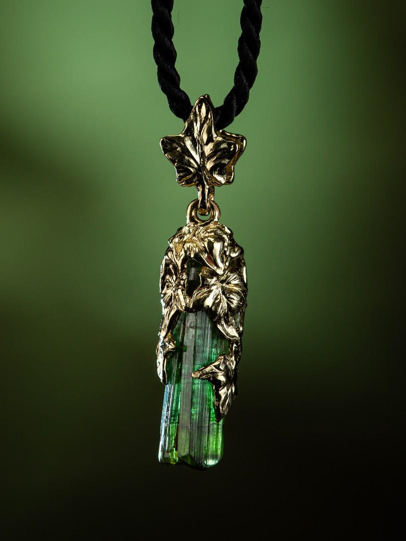Verdelite Crystal Yellow Gold Ivy Pendant Natural Green Tourmaline For ...