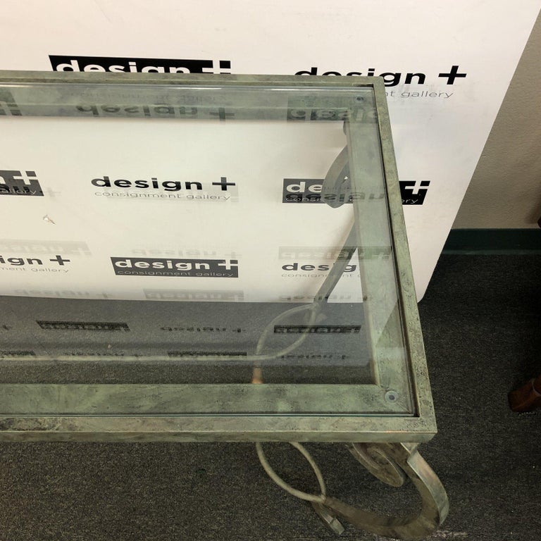 Verdigris Metal and Glass Console For Sale at 1stDibs