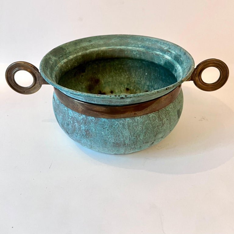 Verdigris Patinated Bowl with Brass Details For Sale at 1stDibs