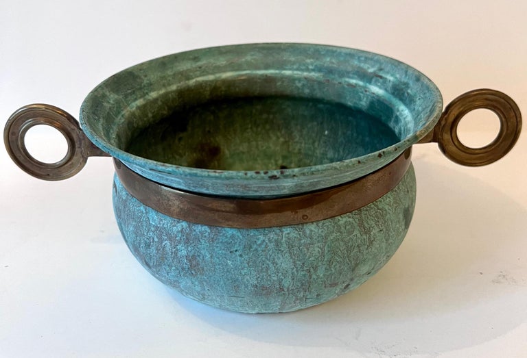 Verdigris Patinated Bowl with Brass Details For Sale at 1stDibs