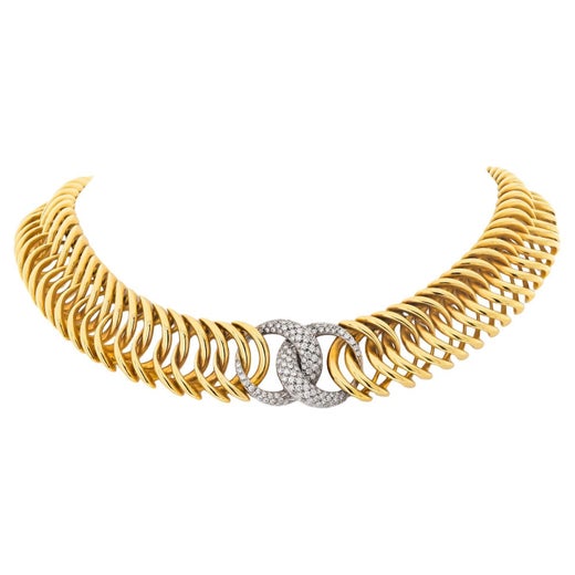 Verdura 18 Karat Yellow Gold Double Crescent Chain Link Necklace For ...