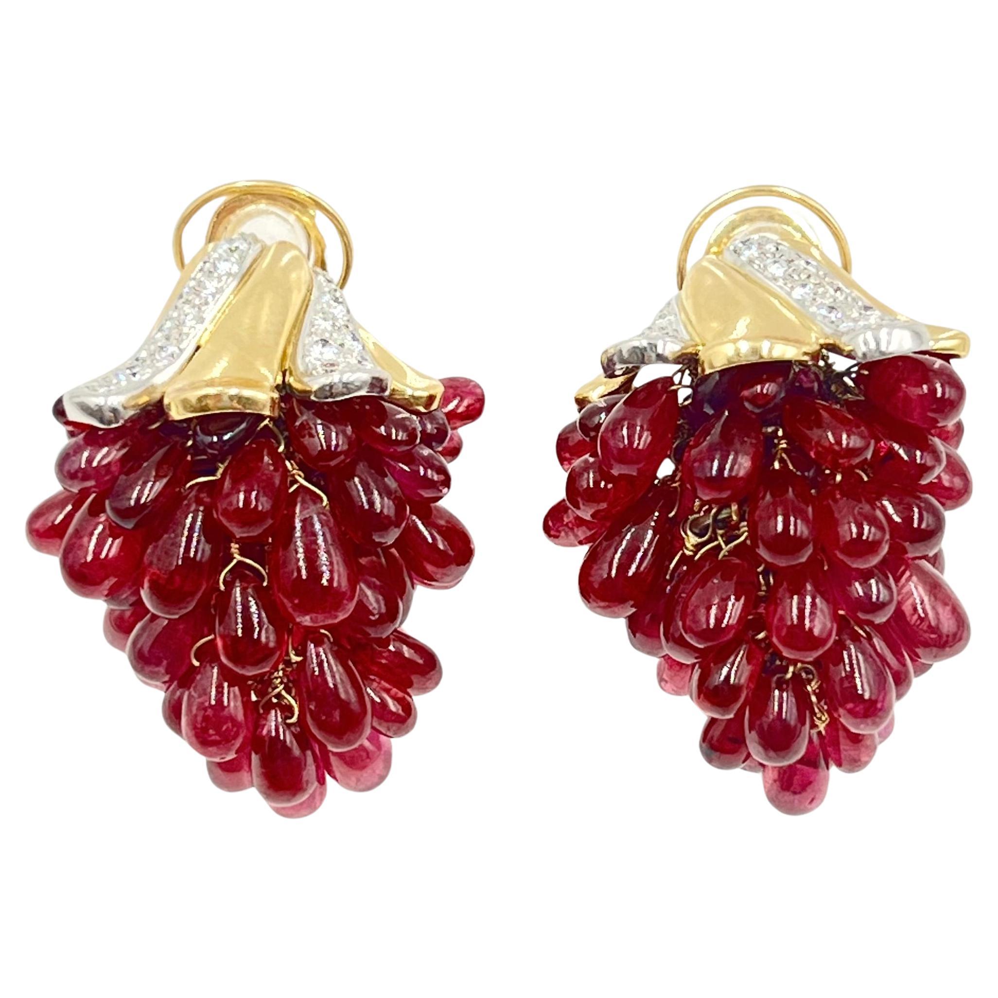 Verdura 18k Gold Ruby Diamond Grape Cluster Earrings For Sale at 1stDibs