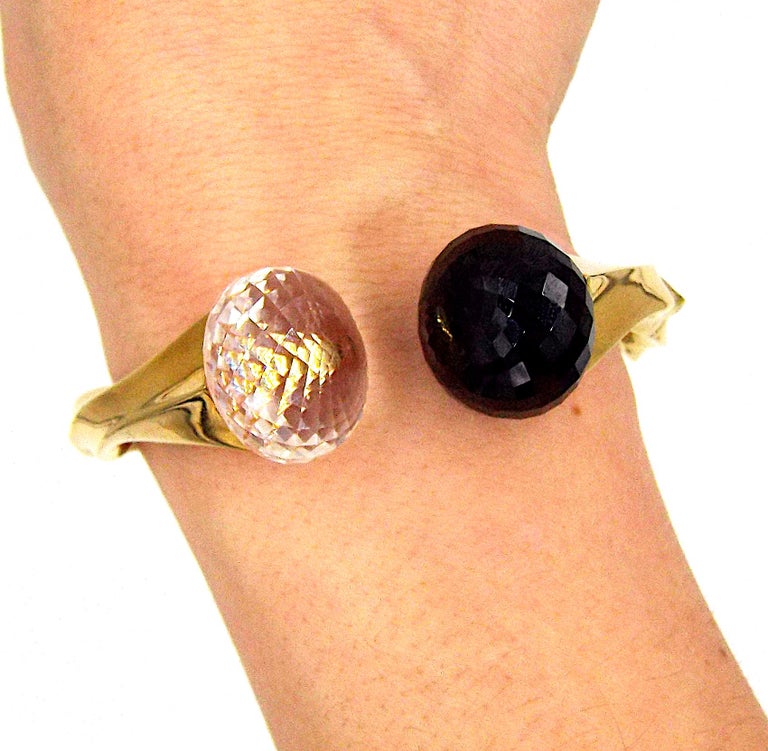 Verdura 18K Yellow Gold Rock Crystal Black Spinel 'Fleuron' Bangle ...