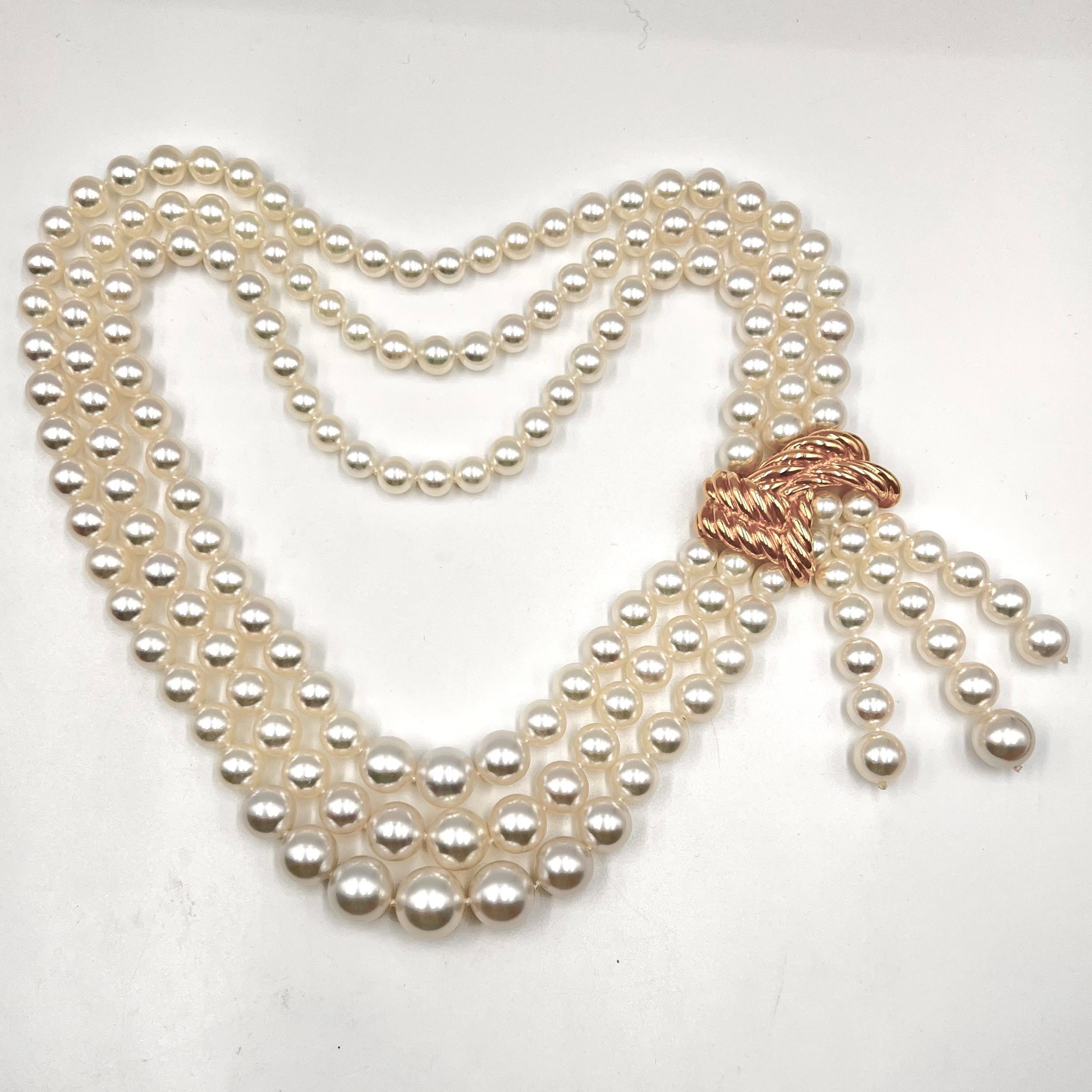 Verdura 18k Yellow Gold Triple-Strand Pearl Scarf Necklace For Sale at ...