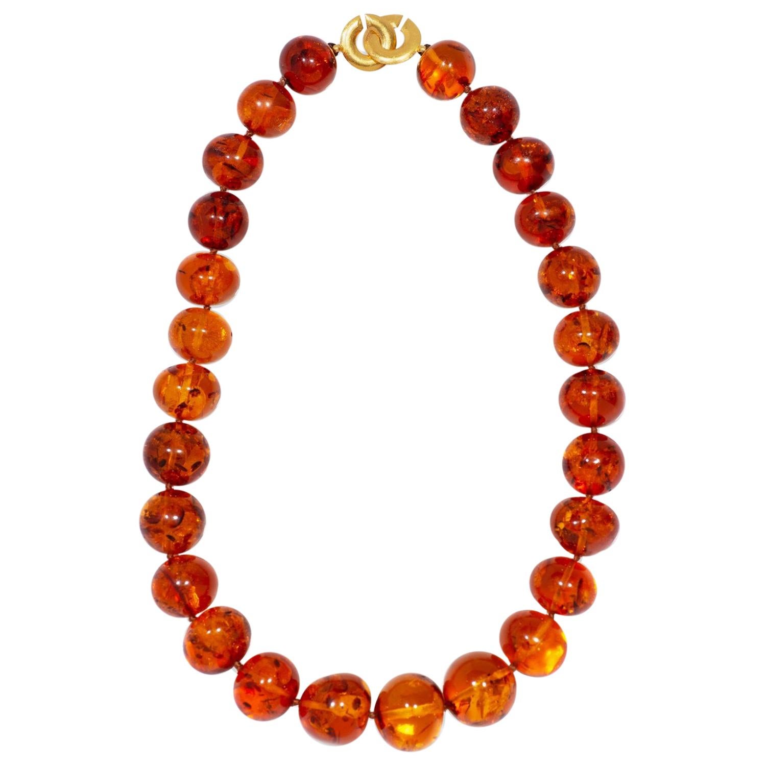 Amber Necklace and Earrings with Gold Bead For Sale at 1stDibs