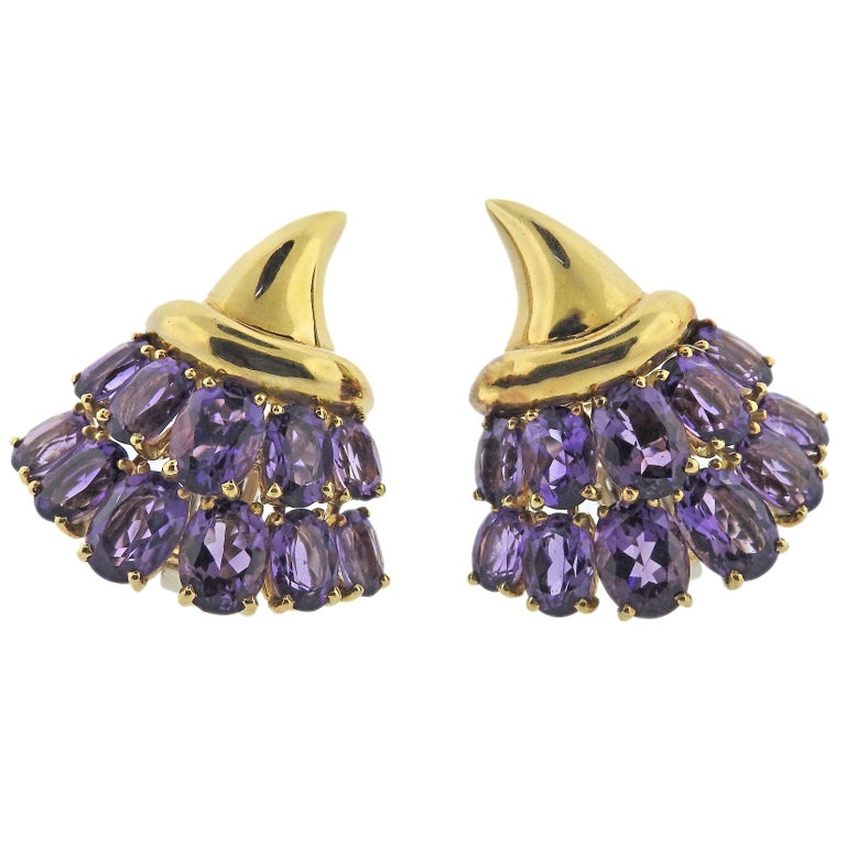 Verdura Amethyst Gold Cornucopia Earrings For Sale at 1stDibs