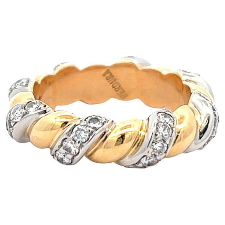 Verdura Diamond 18 Karat Yellow Gold Platinum Twisted Band Ring For ...