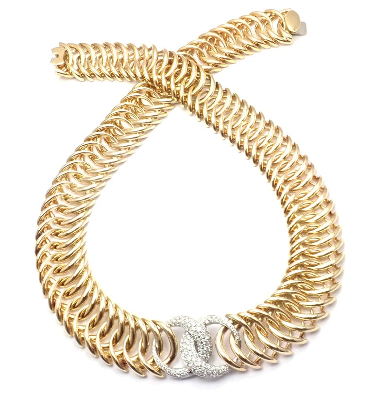 Verdura Double Crescent Diamond Yellow Gold Necklace at 1stDibs