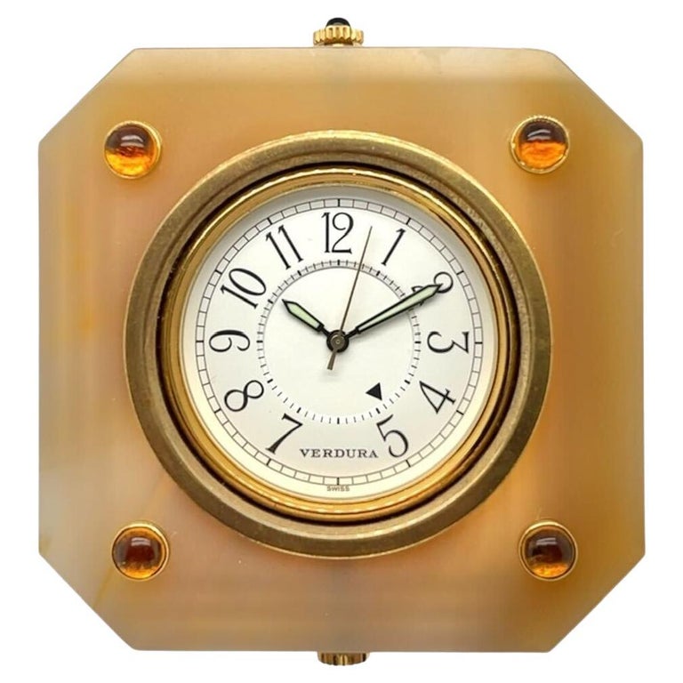 Verdura Gold Plated, Agate and Citrine Clock For Sale at 1stDibs