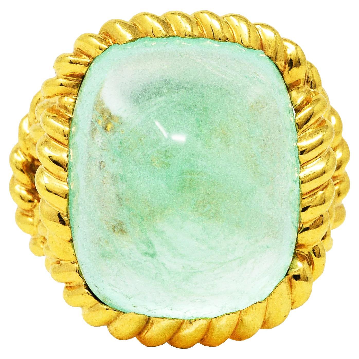 Vintage Verdura 18k Gold Jade Diamond Ring For Sale at 1stDibs