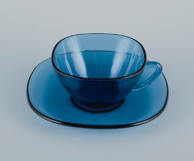 Vereco, France, Set of Five Teacups and Matching Saucers in Blue Glass ...