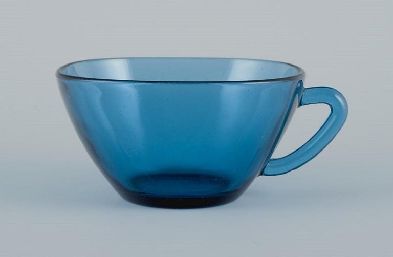 Vereco, France, Set of Five Teacups and Matching Saucers in Blue Glass ...