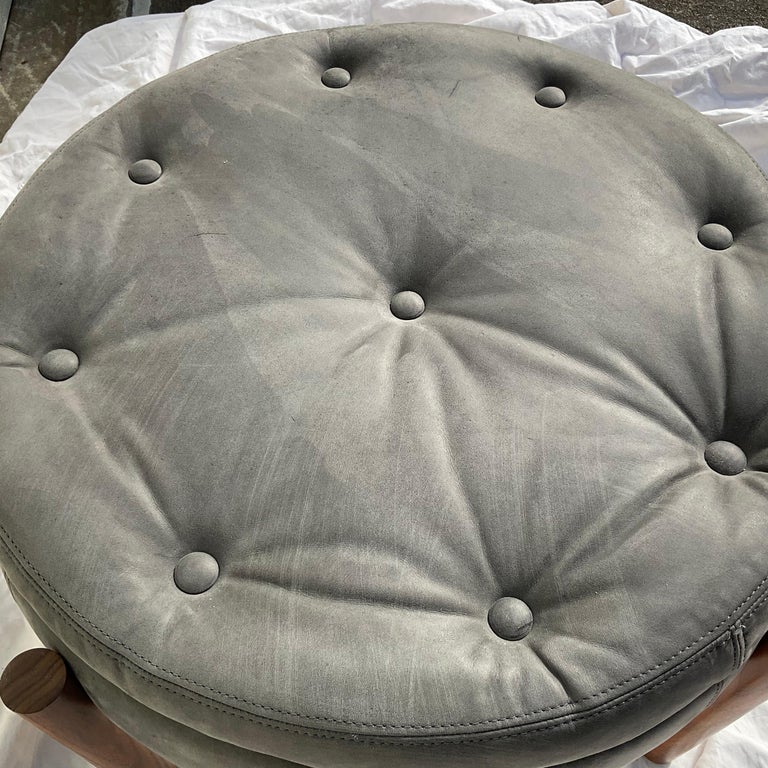 Verellen Danish Modern Walnut and Suede Ottoman For Sale at 1stDibs