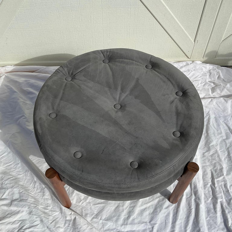 Verellen Danish Modern Walnut and Suede Ottoman For Sale at 1stDibs