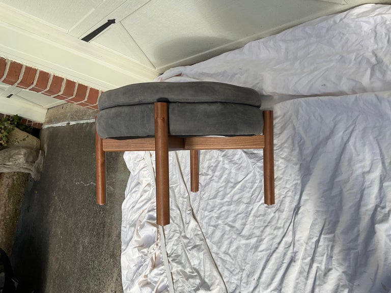 Verellen Danish Modern Walnut and Suede Ottoman For Sale at 1stDibs