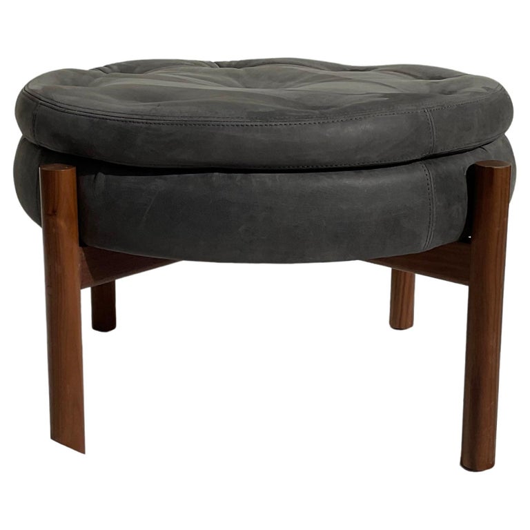 Verellen Danish Modern Walnut and Suede Ottoman For Sale at 1stDibs