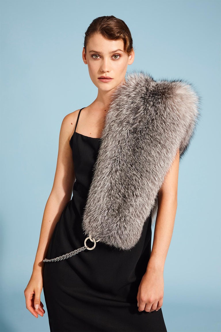 Chained Stole Collar Scarf Fox Fur and Silk Lining with Chain For Sale ...
