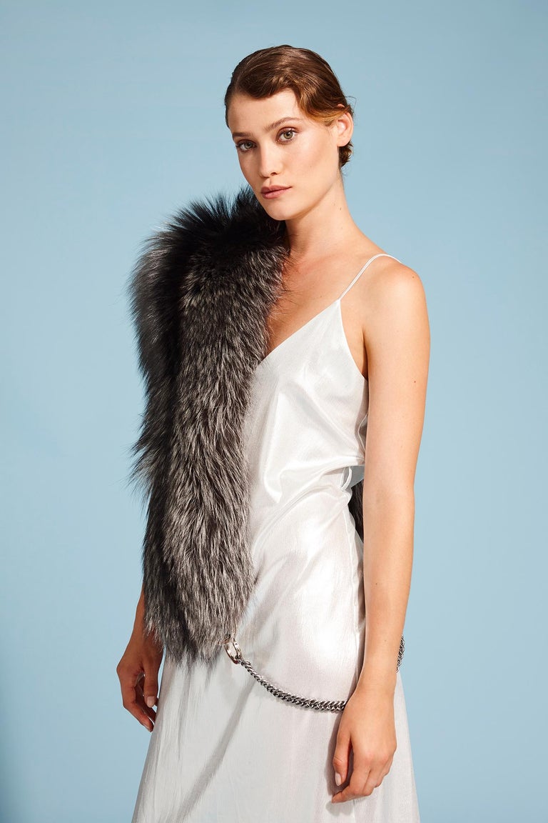 Verheyen London Chained Stole Collar Metallic Silver Fox Fur with Chain ...